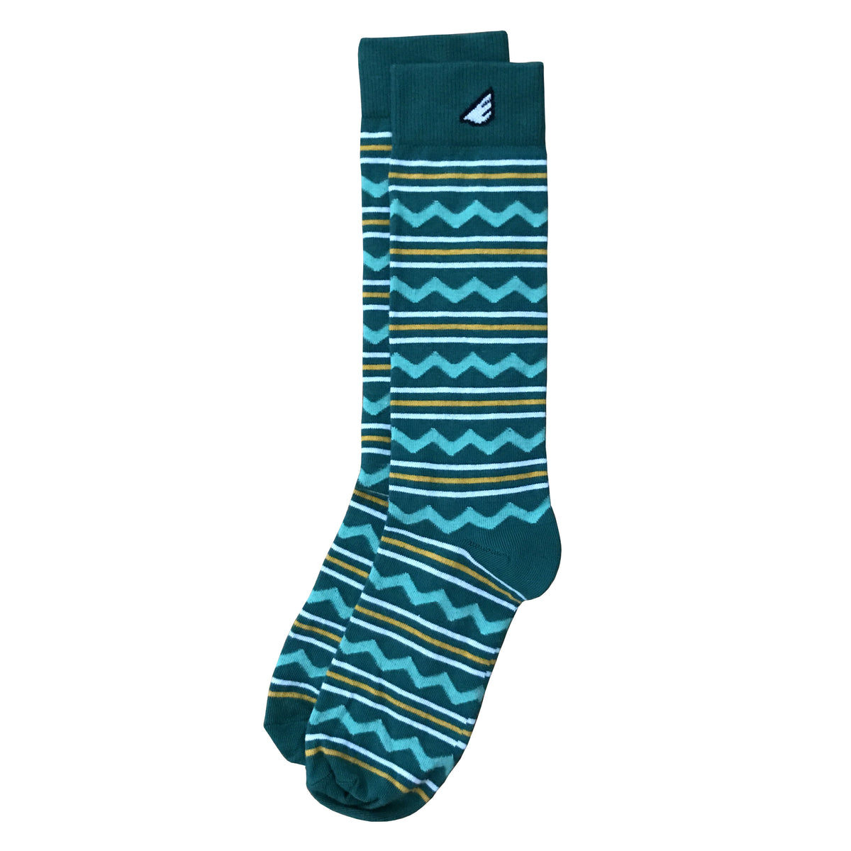 "Cliffhanger" Green & Gold Chevron & Stripes Cotton Dress Socks ...