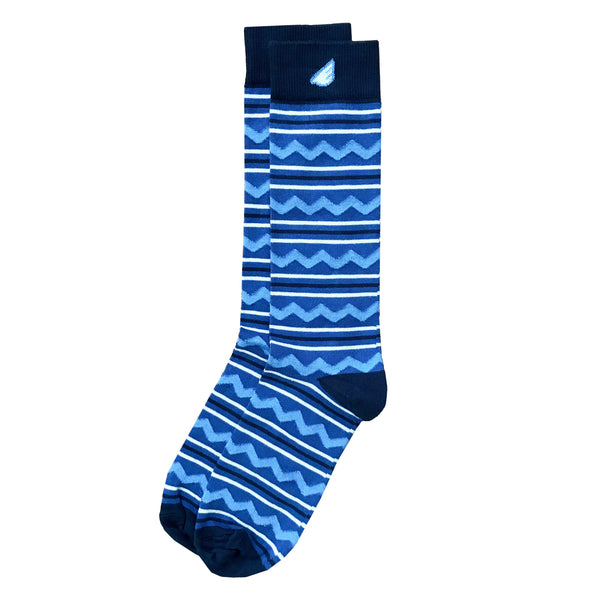 "Cliffhanger" Royal & Sky Blue Chevron & Stripes Cotton Dress Socks ...